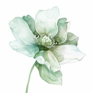 11 Green Flowers Clipart, Green Floral Print, Printable Watercolor ...