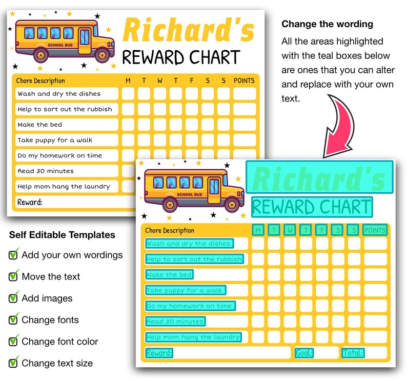 EDITABLE School Bus Reward Chart Behavior Chart Daily Chore - Etsy ...