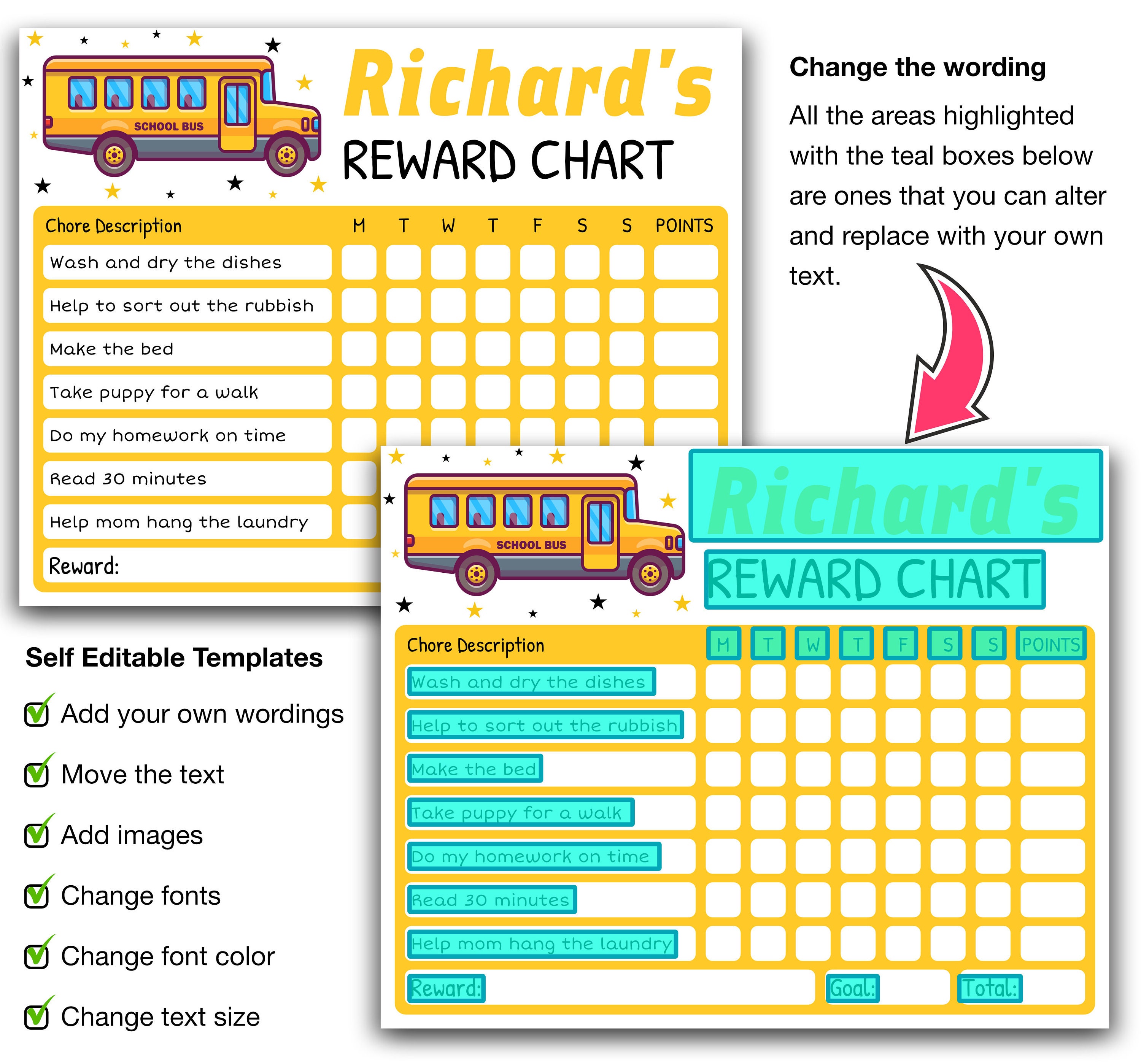 EDITABLE School Bus Reward Chart Behavior Chart Daily Chore - Etsy ...