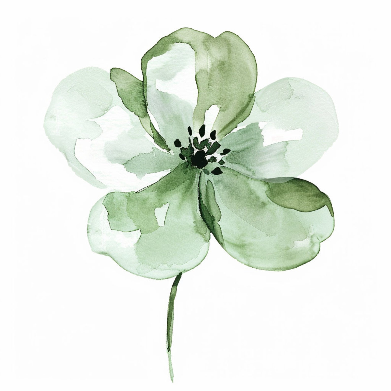 11 Green Flowers Clipart, Green Floral Print, Printable Watercolor ...