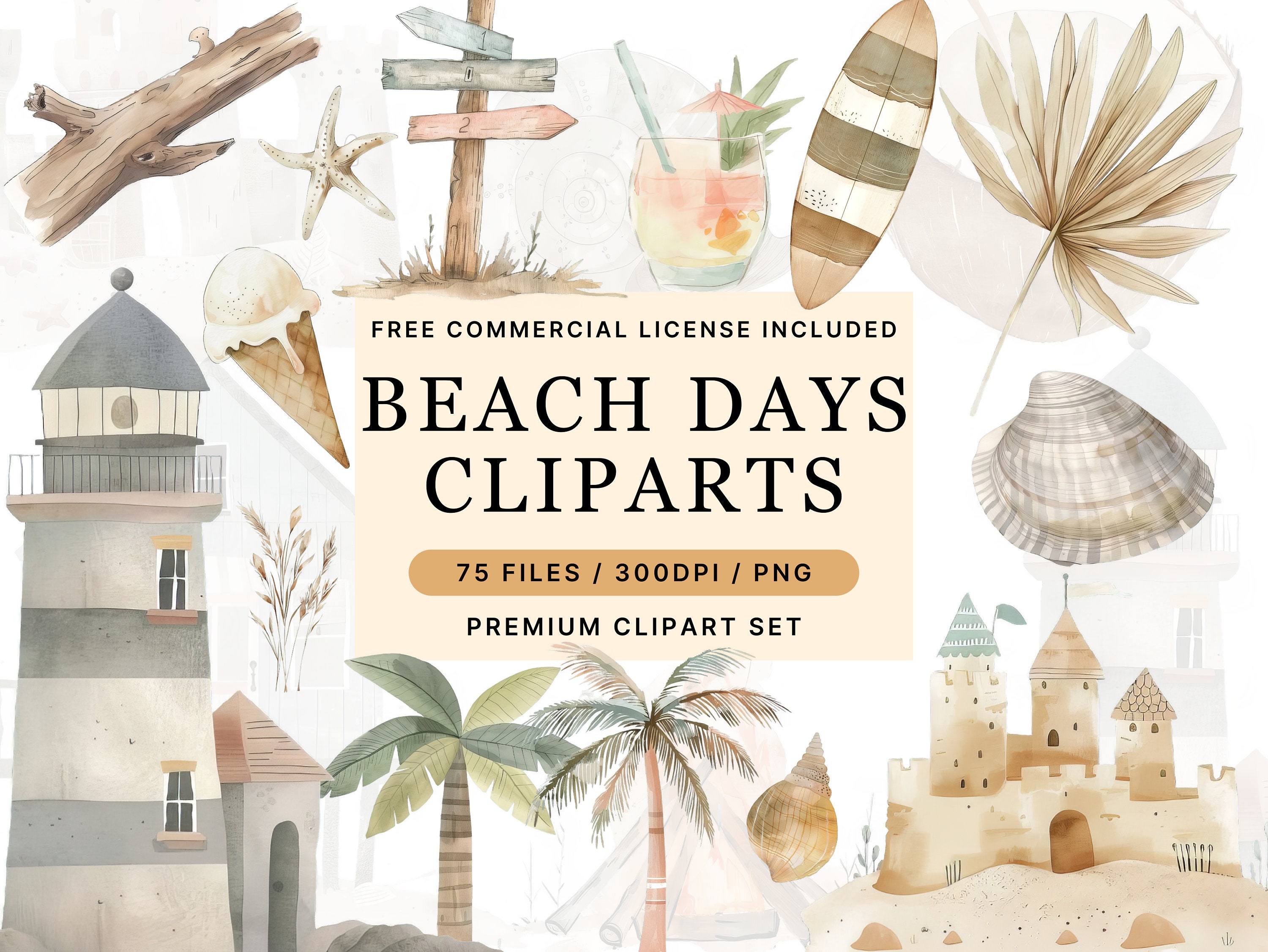 Ocean Boho, Summer Clipart, Ocean Clipart, Coral Clipart, Watercolor ...