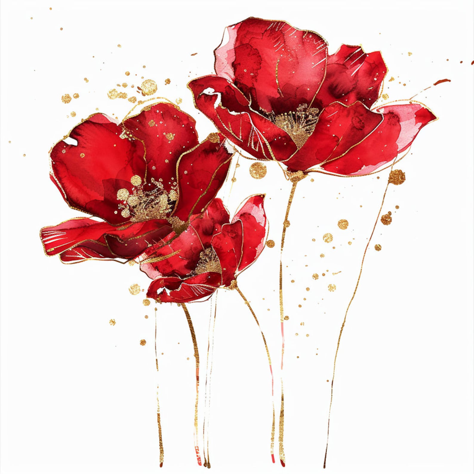 12 Red Flowers Clipart, Red Floral Print, Printable Watercolor Clipart ...