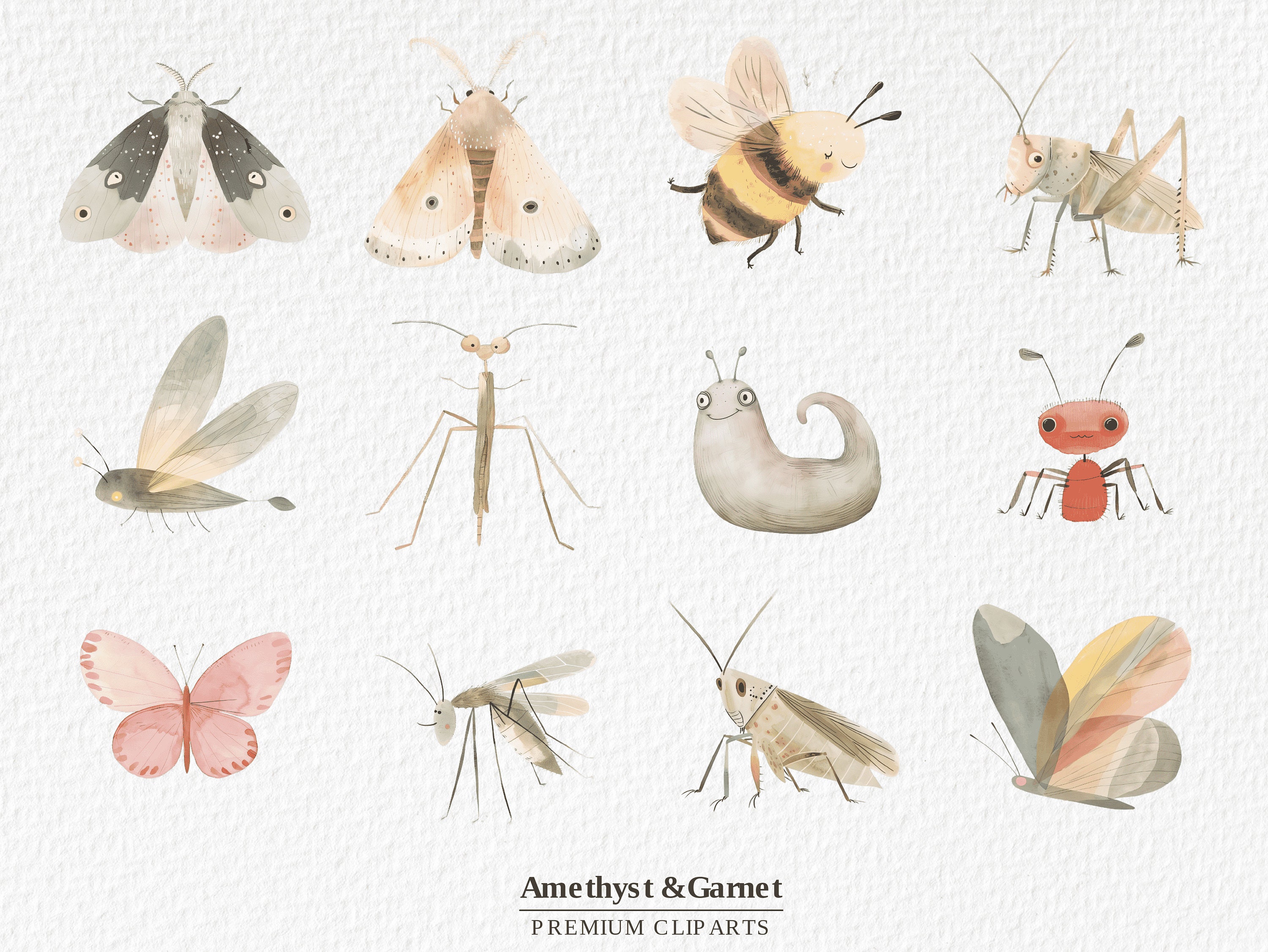 Watercolor Bugs Clipart, Watercolor Insect, Nature Clipart, Butterfly ...