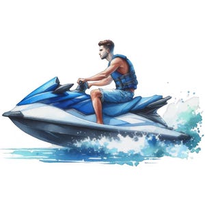 10 BLUE Jet Ski Watercolor Clipart Bundle, Jet Ski Watercolor ...