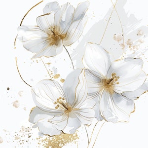 9 White Flowers Clipart, White Floral Print, Printable Watercolor ...