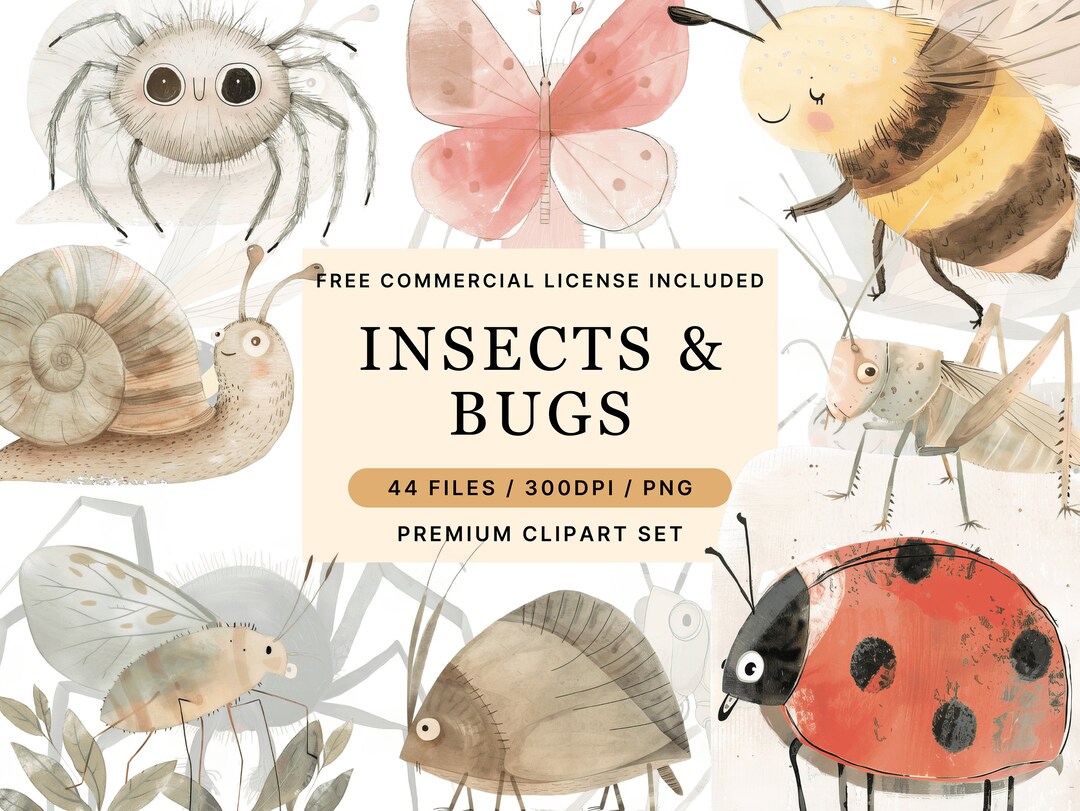 Watercolor Bugs Clipart, Watercolor Insect, Nature Clipart, Butterfly ...