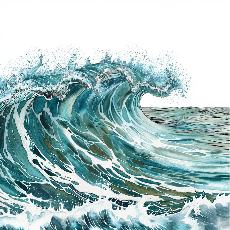 Wave Clipart Serene Wave Clipart Bundle 14 High-quality Images Ocean ...