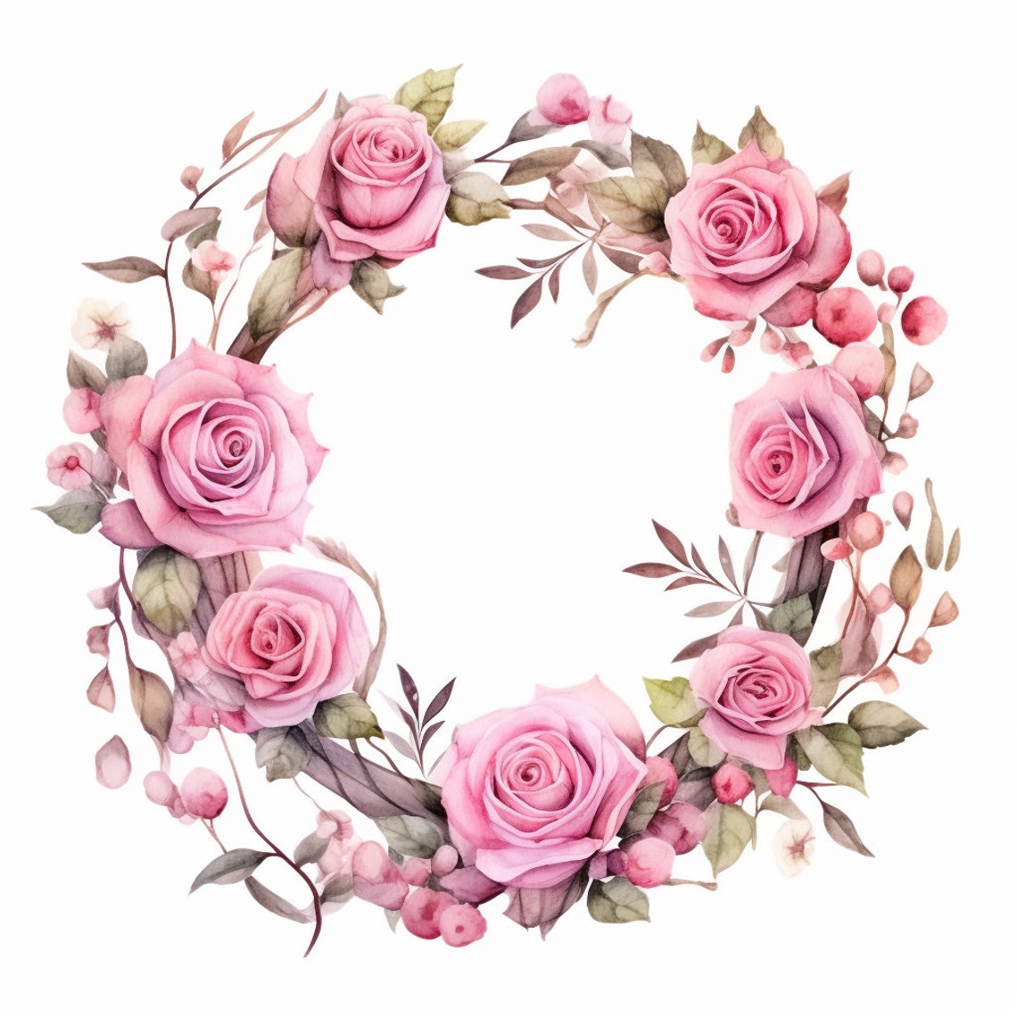 Roses Wreath Clipart, Pink Roses Wreath Clipart, Roses Decor, Printable ...