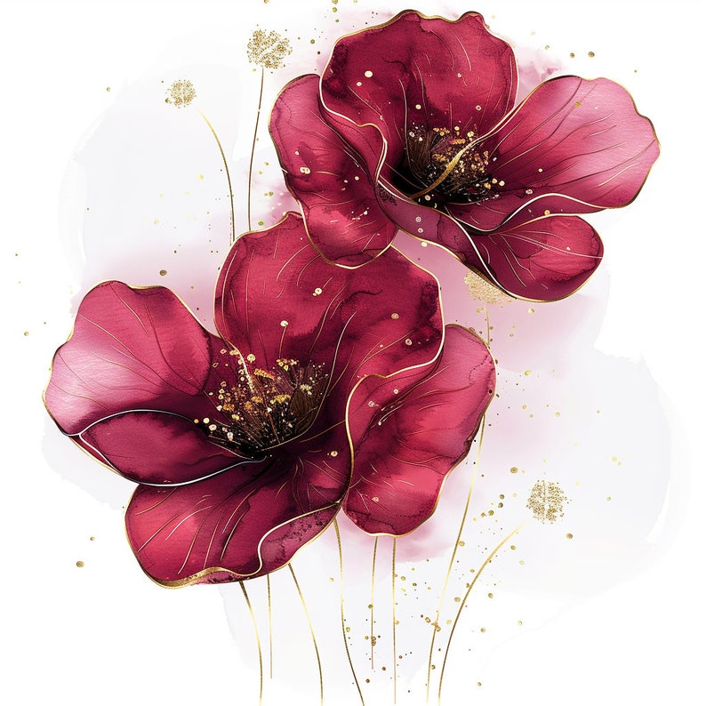 12 Red Flowers Clipart, Red Floral Print, Printable Watercolor Clipart ...