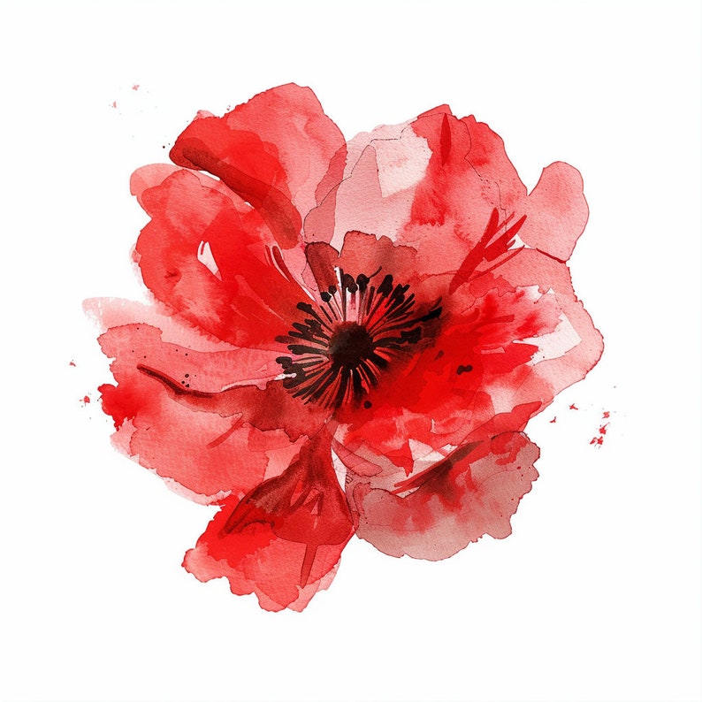 15 Red Flowers Clipart, Red Floral Print, Printable Watercolor Clipart ...