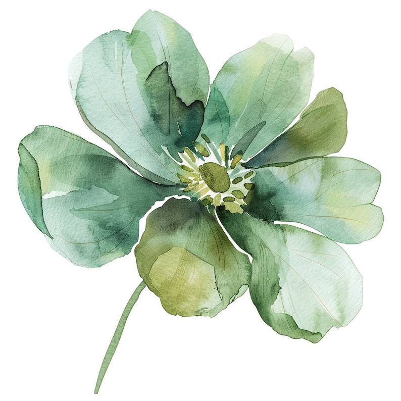 11 Green Flowers Clipart, Green Floral Print, Printable Watercolor ...