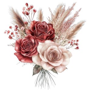 12 Roses Clipart ,commercial Use, Printable Watercolor Clipart High ...