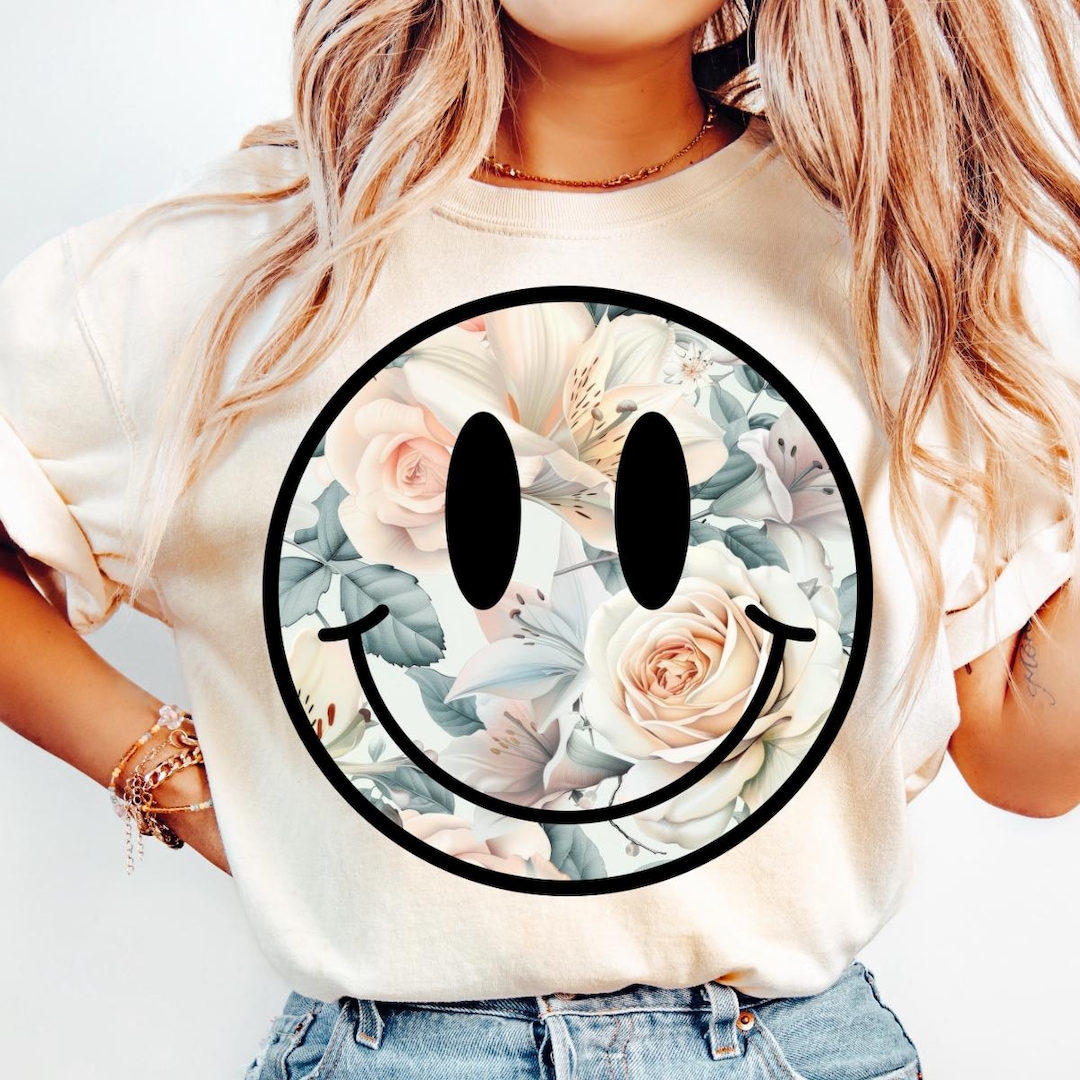 Retro Rose Flower Smiley Face PNG Distressed Smiley Shirt Sublimation ...