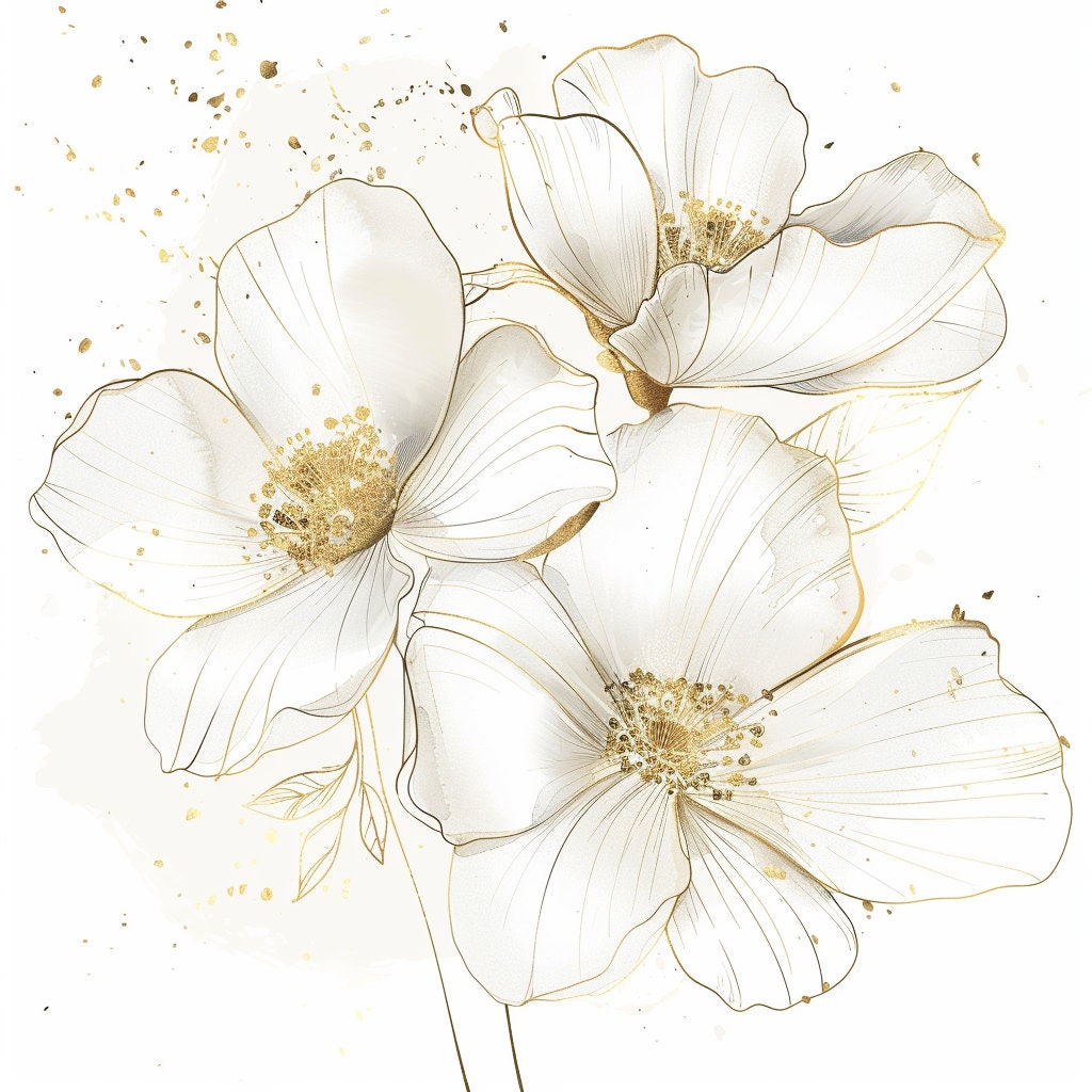 9 White Flowers Clipart, White Floral Print, Printable Watercolor ...