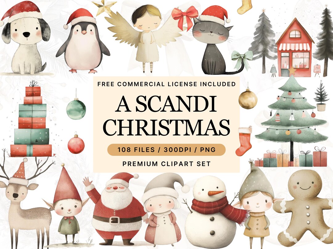 Cute Scandi Christmas Watercolor Christmas Clipart Classic Christmas ...