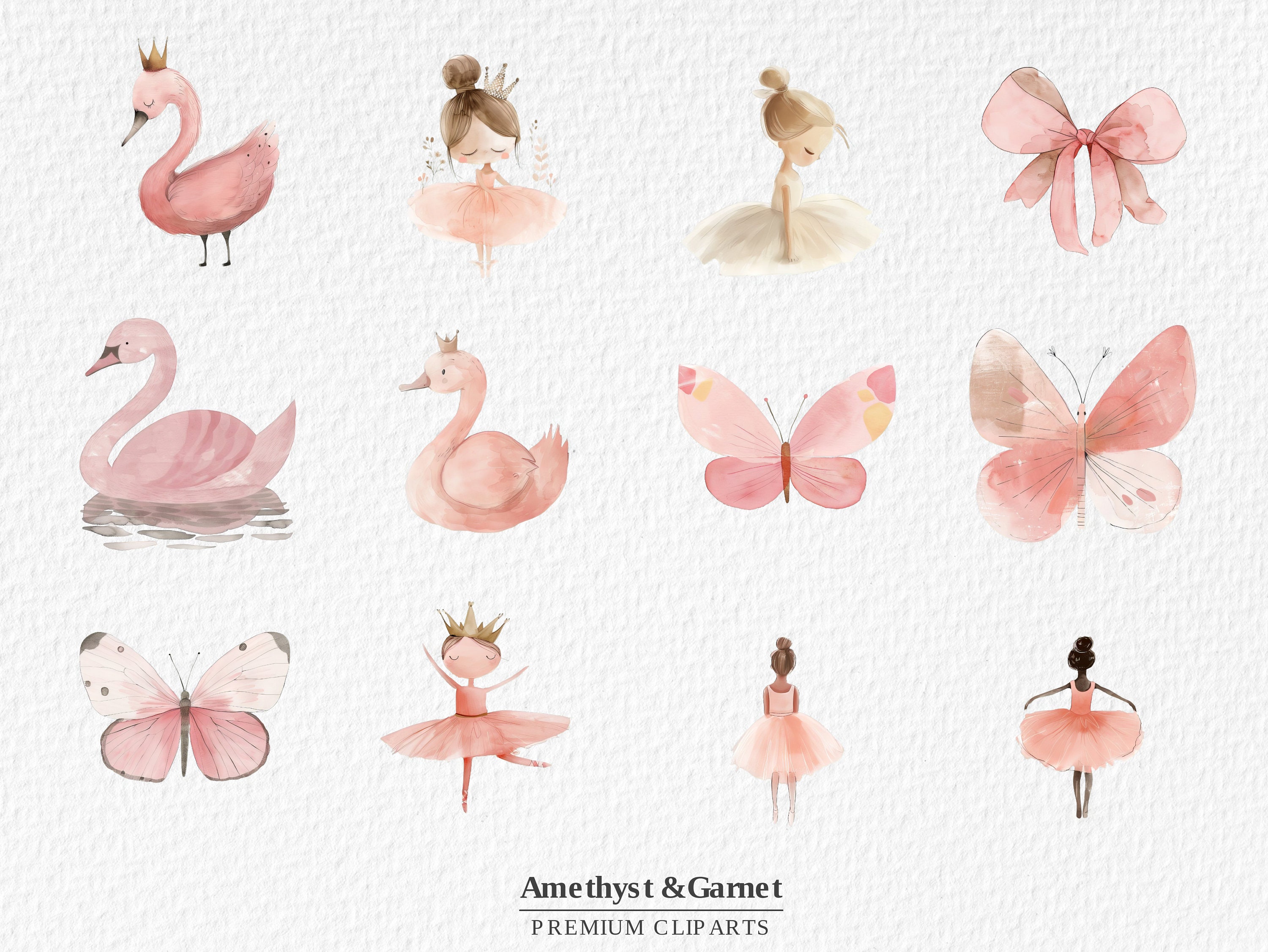 Watercolor Ballerina Clipart Pink Cute Ballerinas Clipart Bundle Ballet ...