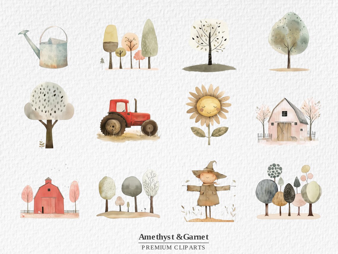 Watercolor Farm Animal Commercial Usage Clipart Bundle, Nursery Clipart ...