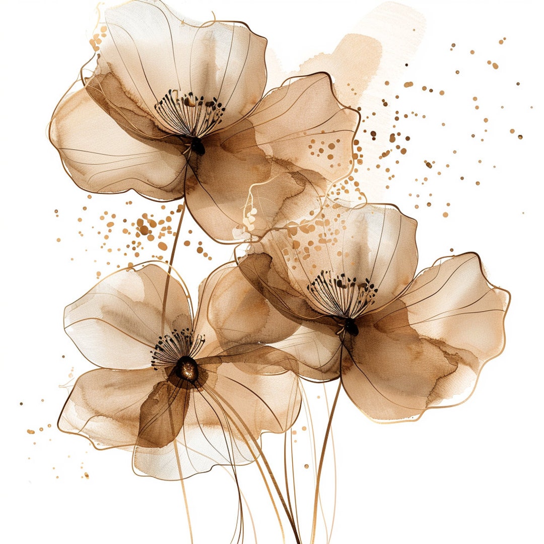 12 Brown Flowers Clipart, Brown Floral Print, Printable Watercolor ...