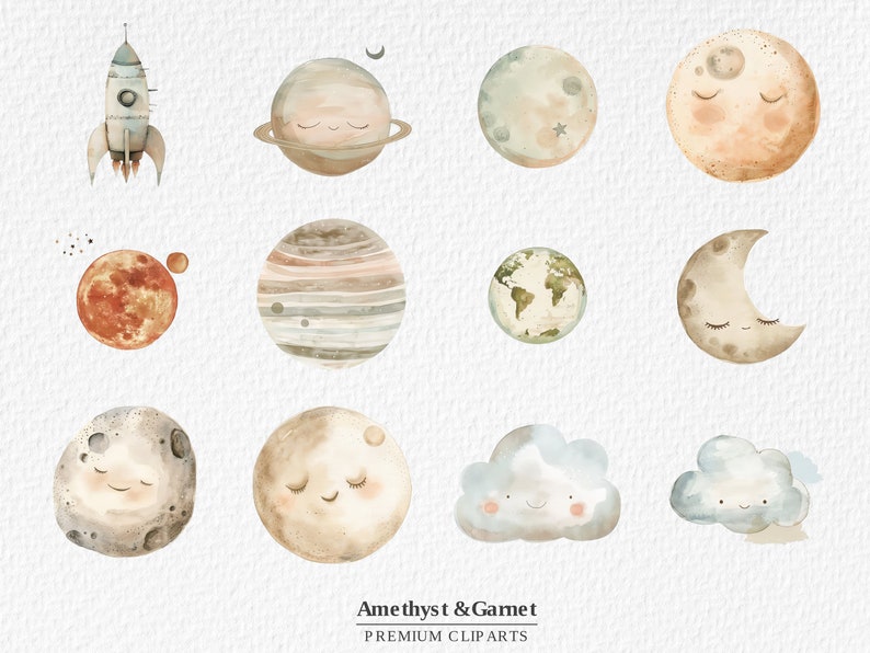 Watercolor Space Clipart Bundle, Sun Watercolor Clipart, Astronaut ...
