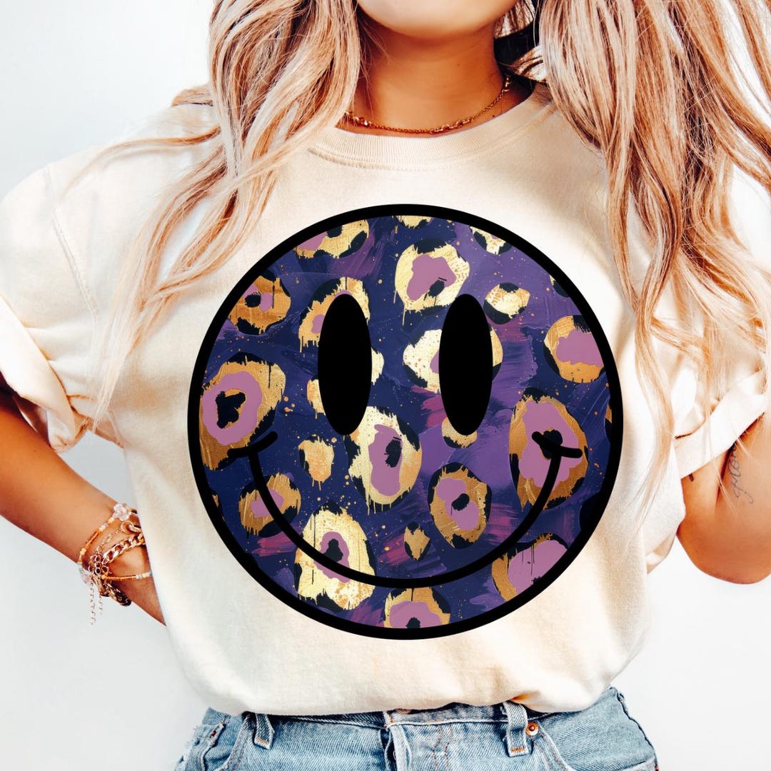 Distressed Leopard Print Smiley Face Png, Retro Groovy Smiley Face Png ...