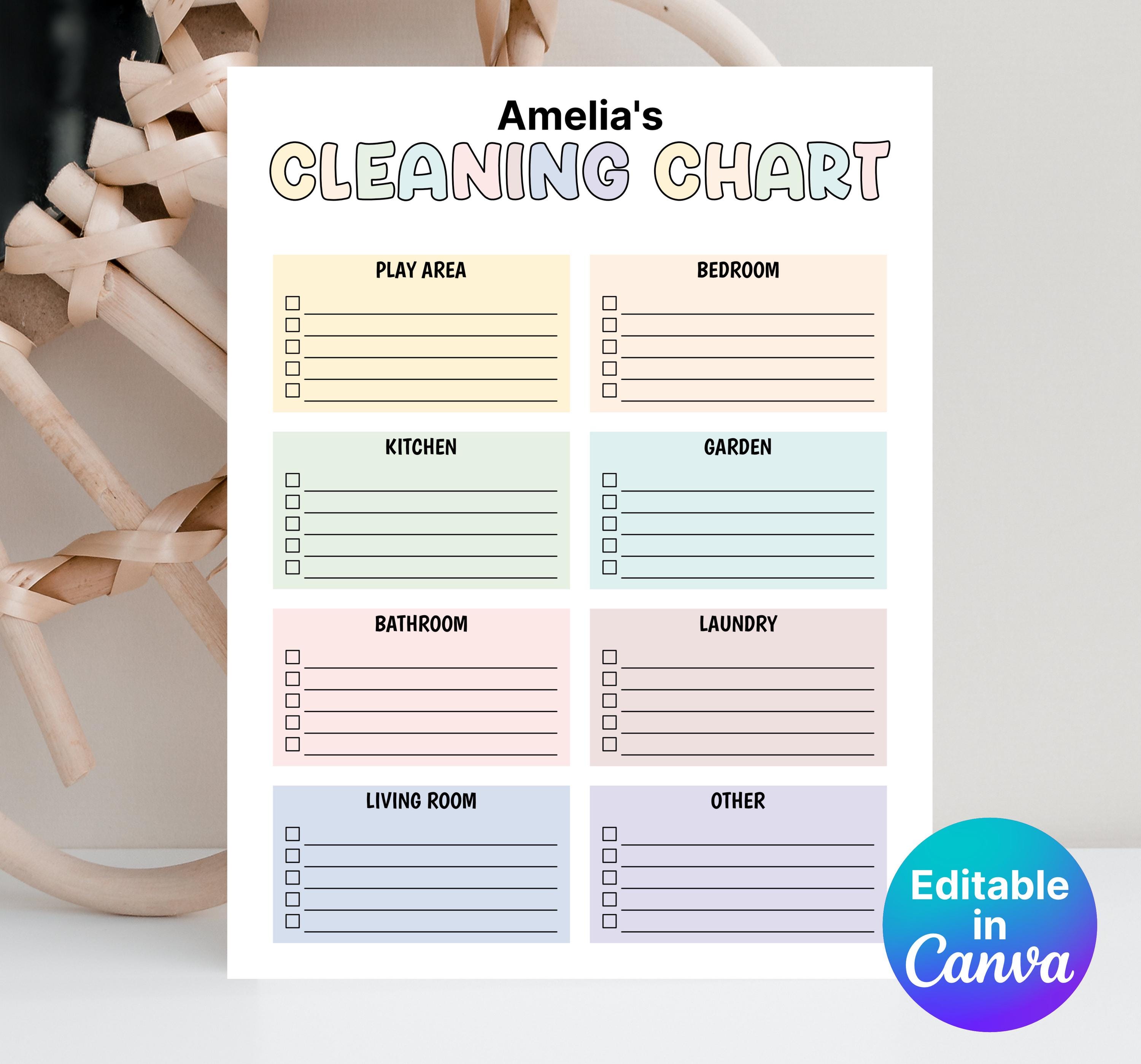 Editable Cleaning Card Room Cleaning Checklist Cleaning Planner ...