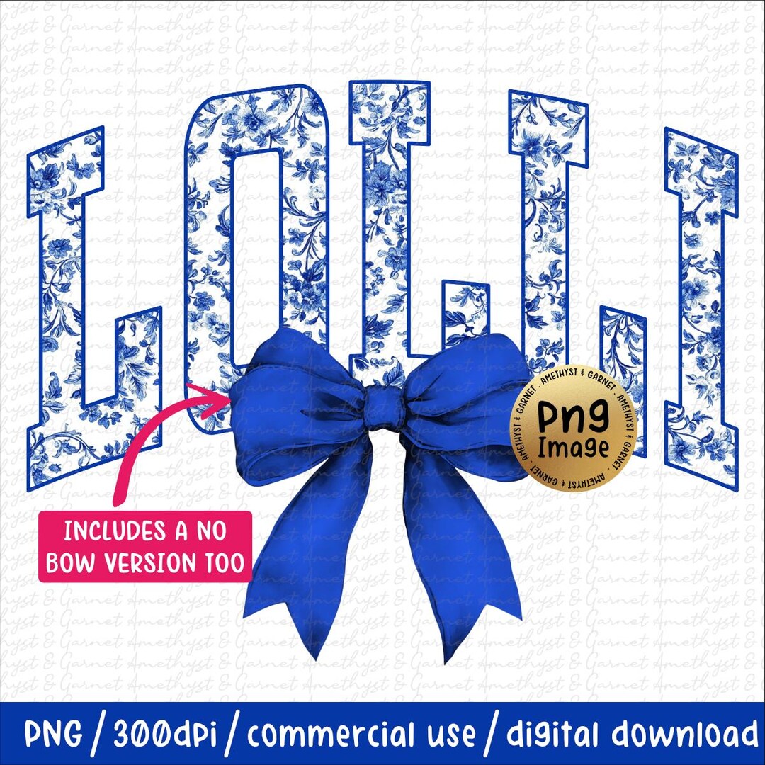 Floral Lolli PNG, Coquette Lolli PNG, Blue Bow Lolli DTF, Chinoiserie ...