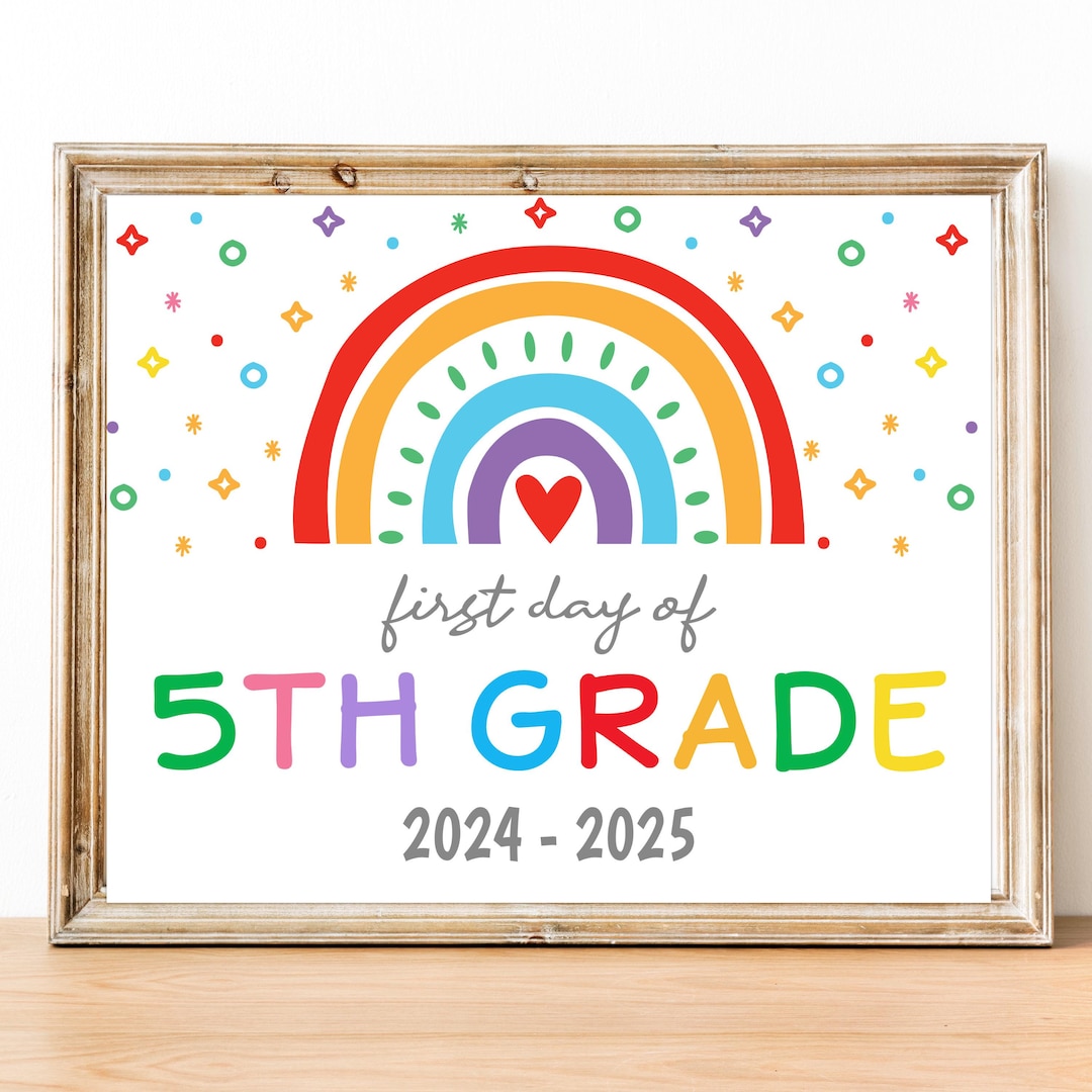 First Day of 5th Grade Sign, First Day of School Sign, Printable 5th ...