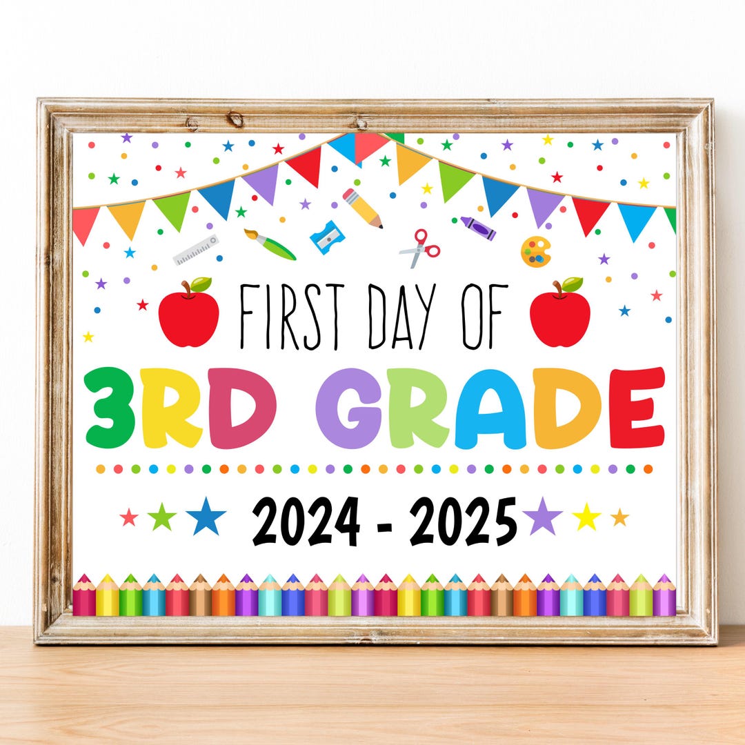 First Day of 3rd Grade Sign, First Day of School Sign, Printable 3rd ...
