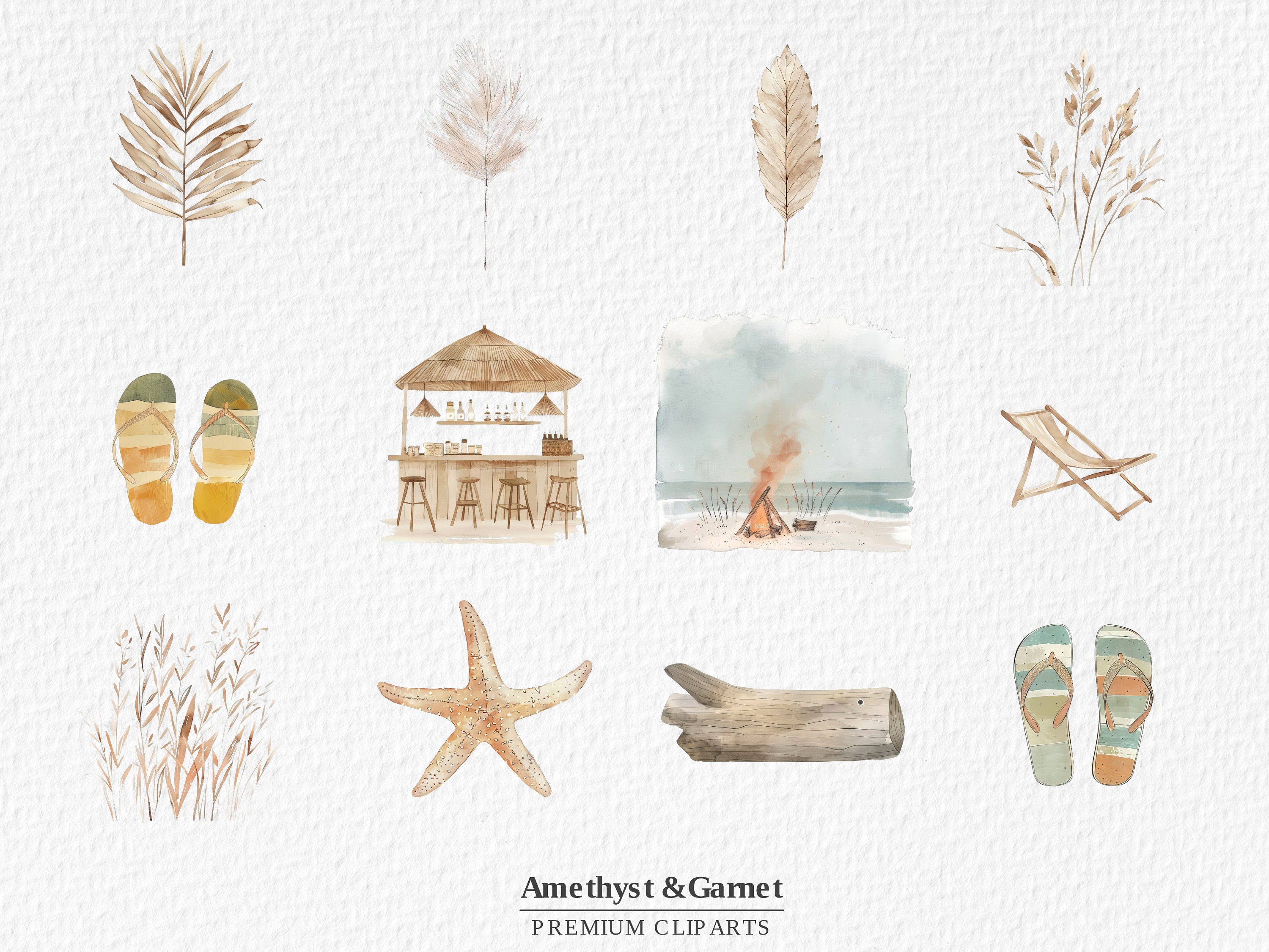 Ocean Boho, Summer Clipart, Ocean Clipart, Coral Clipart, Watercolor ...