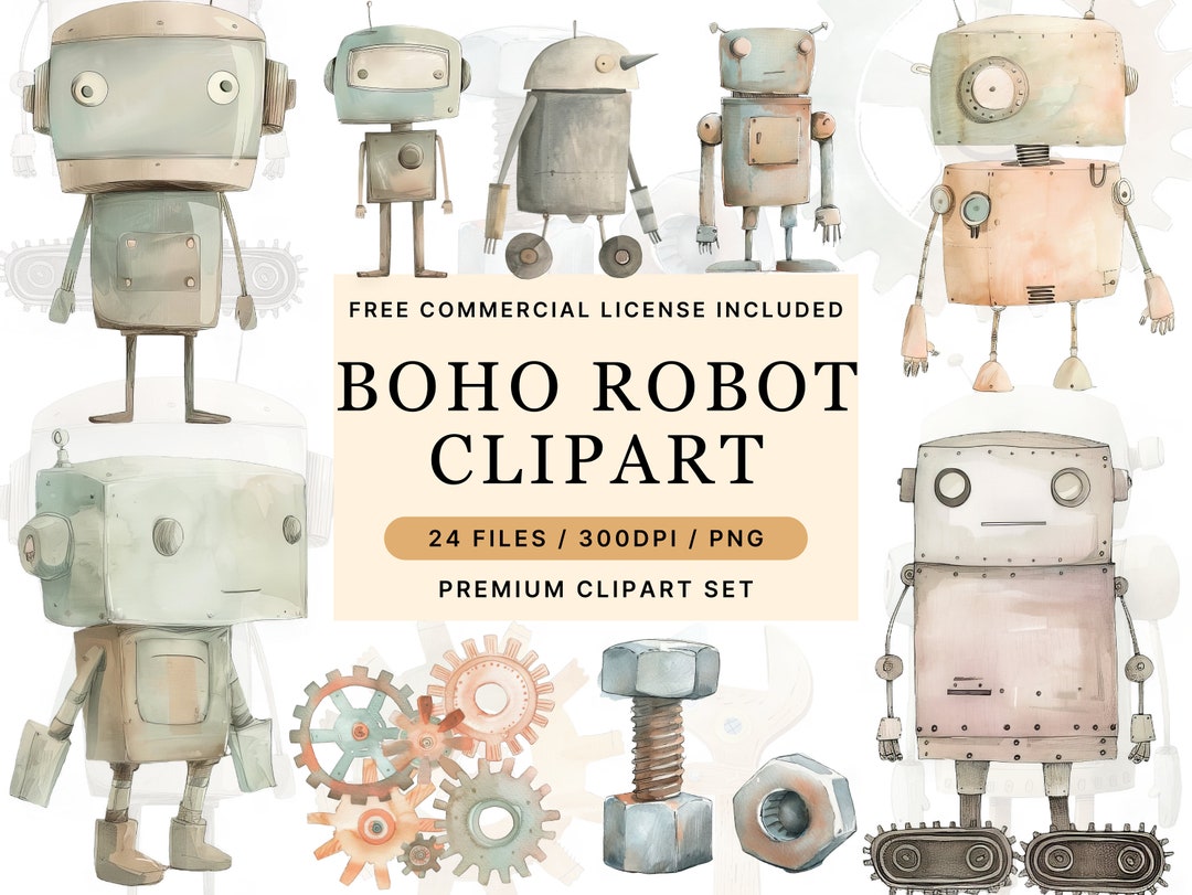 Cute Robot Watercolor Clip Art, Commercial Use, Transparent Pngs ...