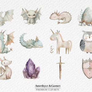 Dragon Watercolor Clipart, Knight Digital Clipart, Fairy Tale Graphics ...