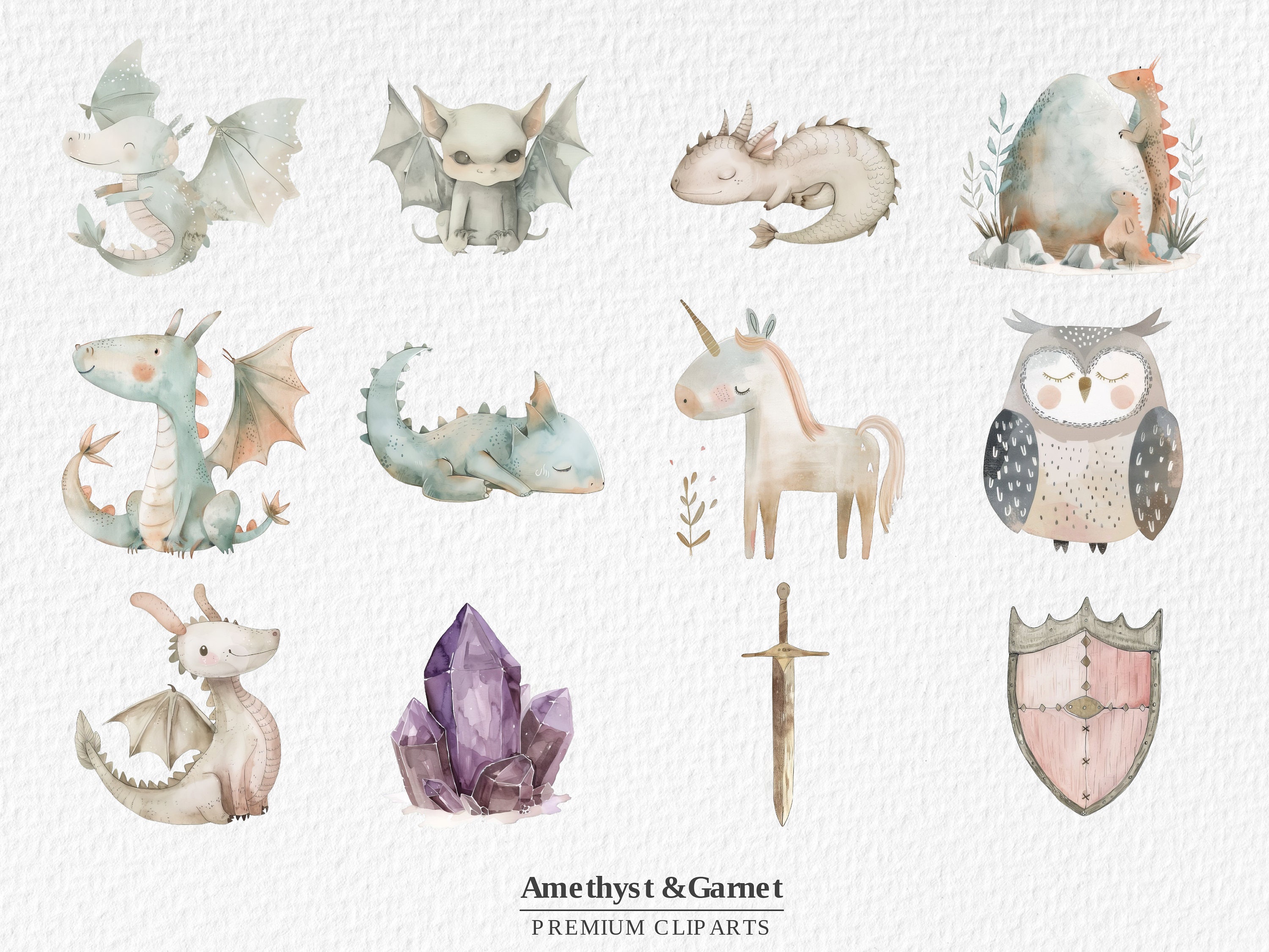 Dragon Watercolor Clipart, Knight Digital Clipart, Fairy Tale Graphics ...