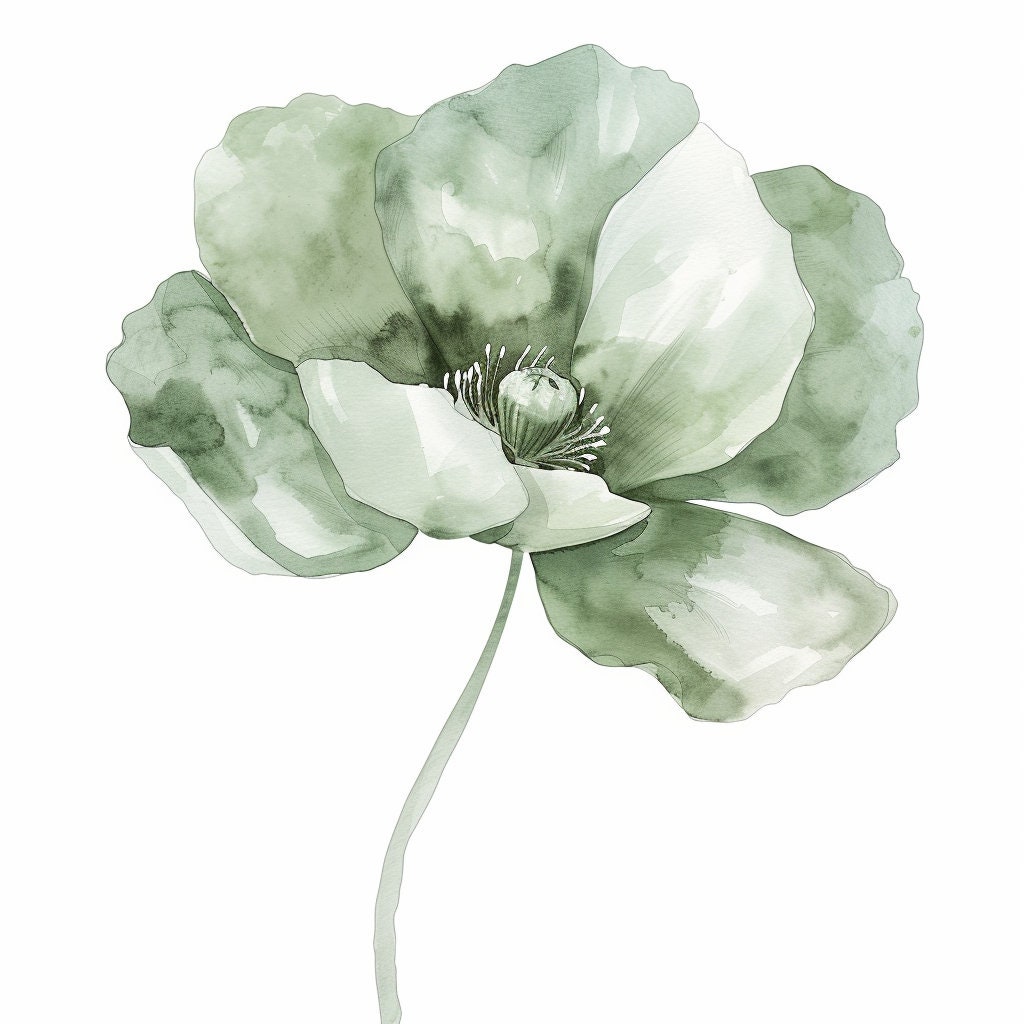 11 Green Flowers Clipart, Green Floral Print, Printable Watercolor ...