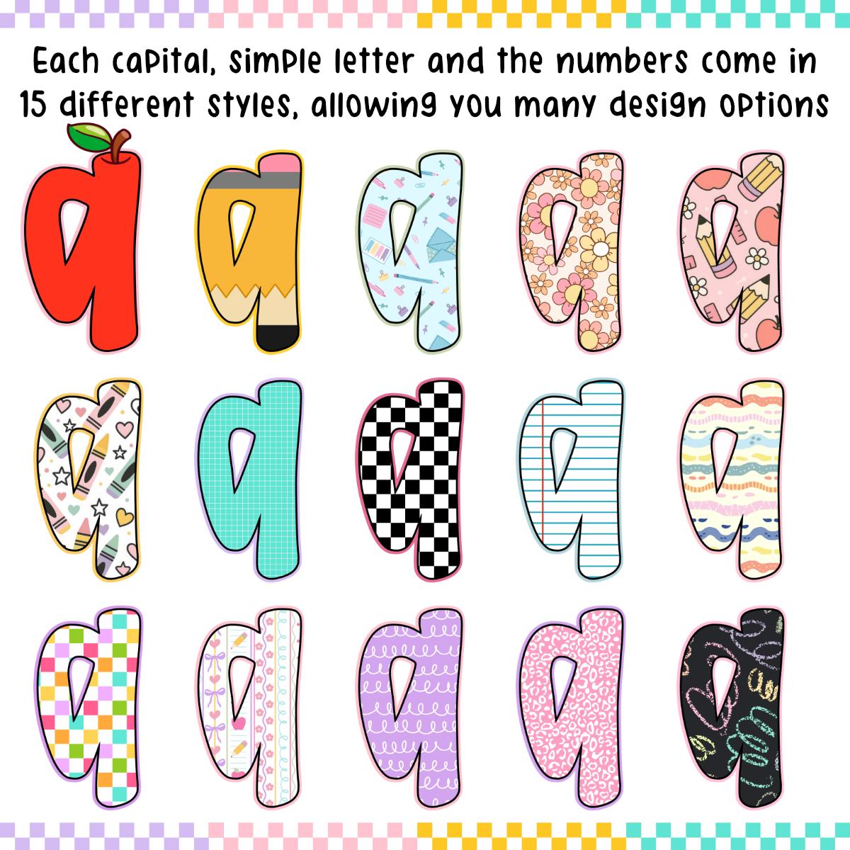 School Hand Drawn Alphabet PNG Sports Varsity Neon Retro Varsity Summer ...