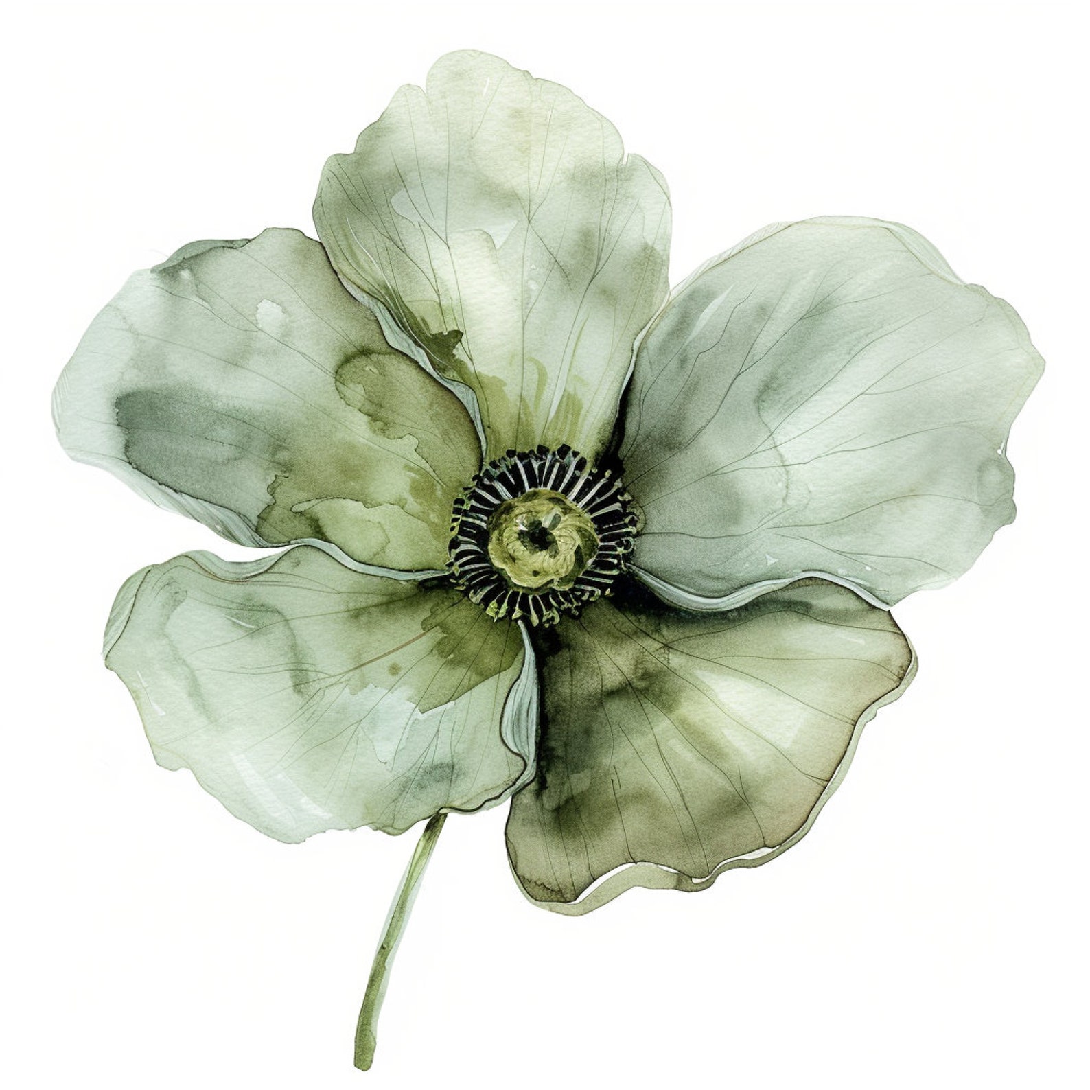 11 Green Flowers Clipart, Green Floral Print, Printable Watercolor ...