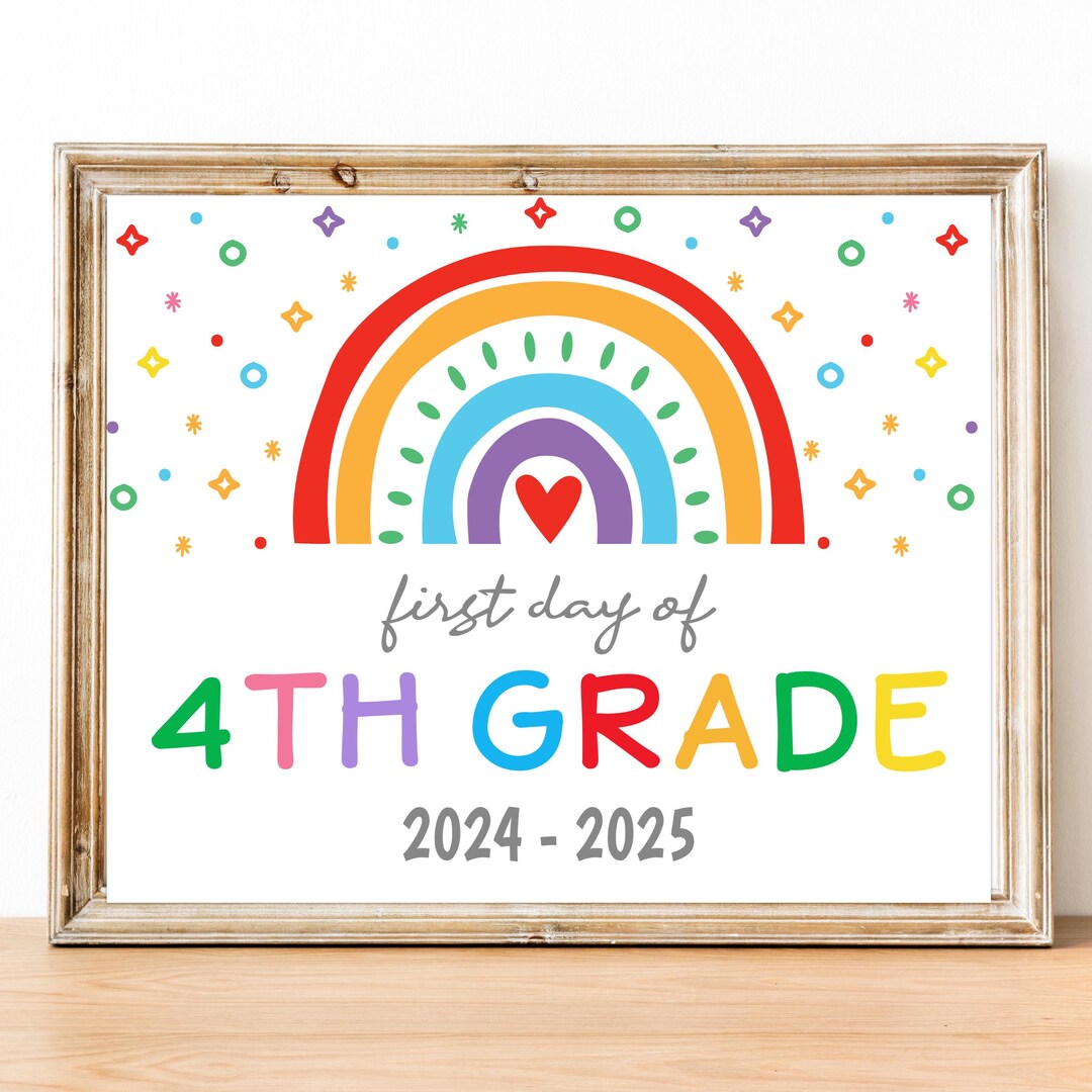 First Day of 4th Grade Sign, First Day of School Sign, Printable 4th ...