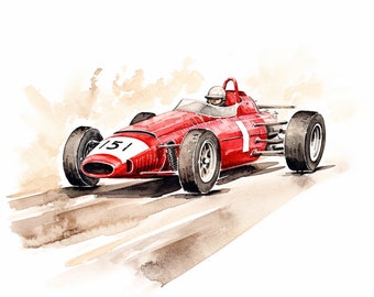 Vintage Racing Watercolor Cars, Vintage Cute Cars Watercolor, Racecar ...