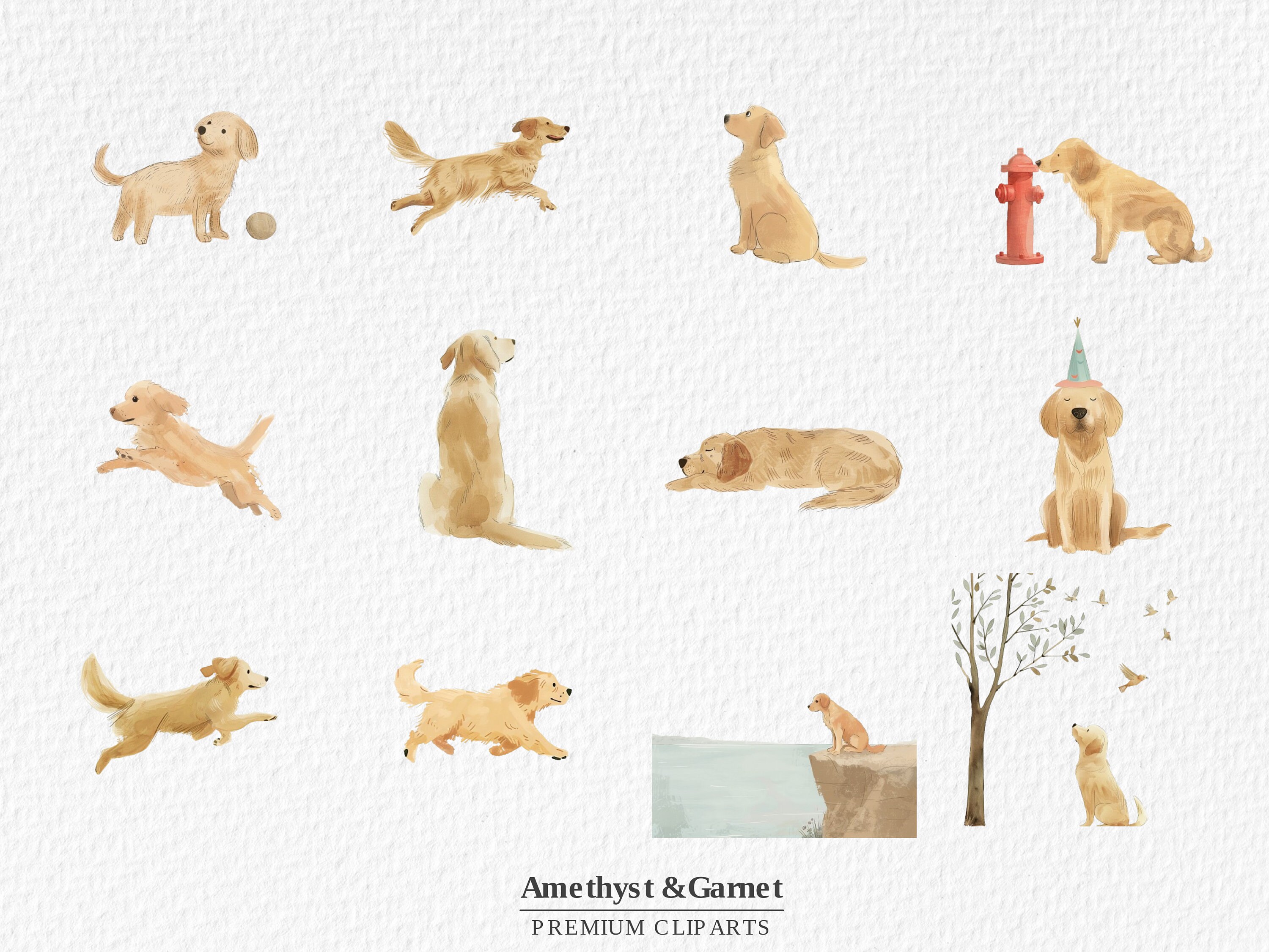 Watercolor Golden Retriever Puppies Clipart, Golden Retriever PNG, Cute ...