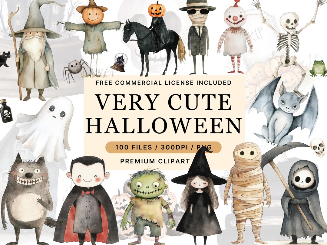 Cute Halloween Watercolor Clipart Pumpkin Clipart Witch Cute Monster ...