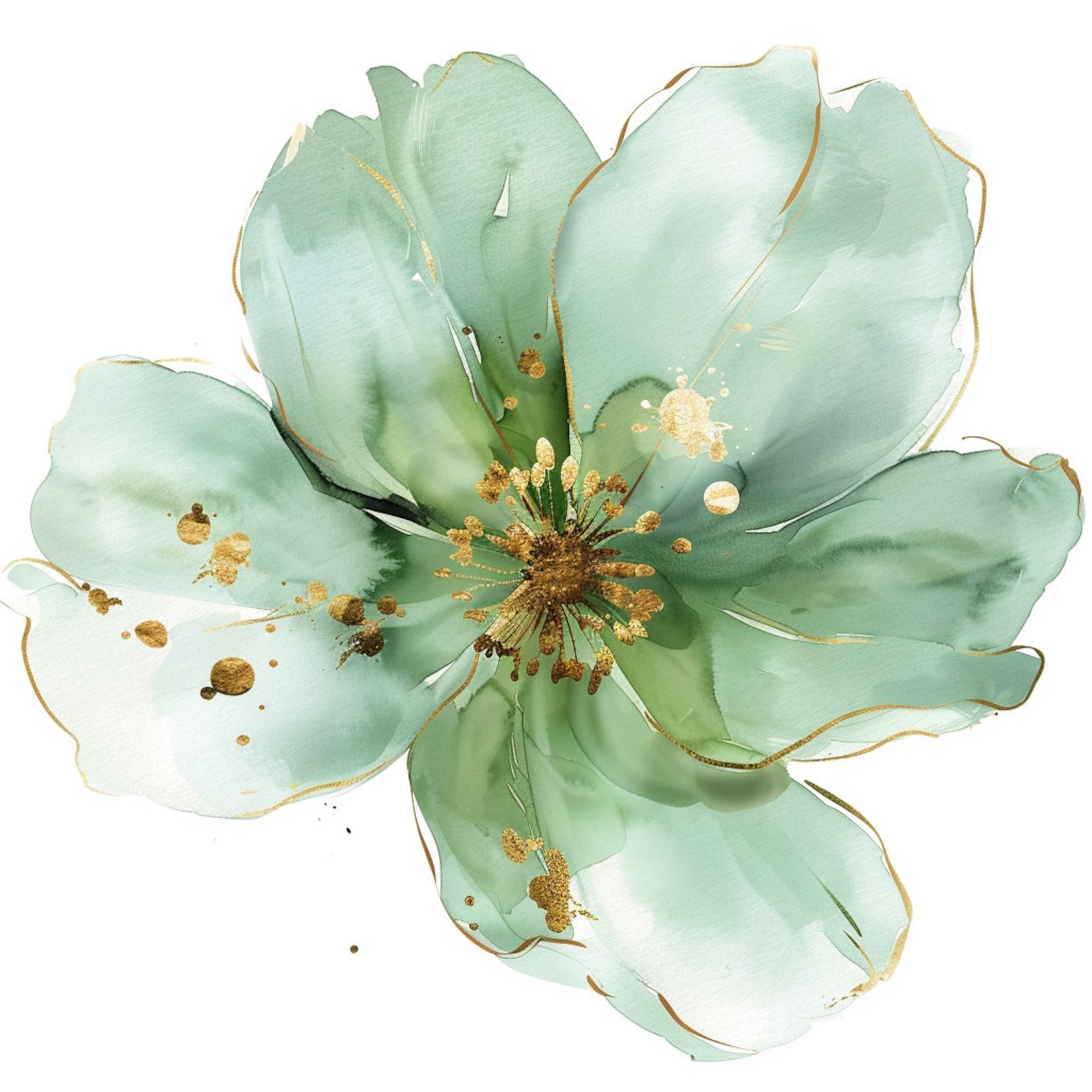 12 Green Flowers Clipart, Green Floral Print, Printable Watercolor ...