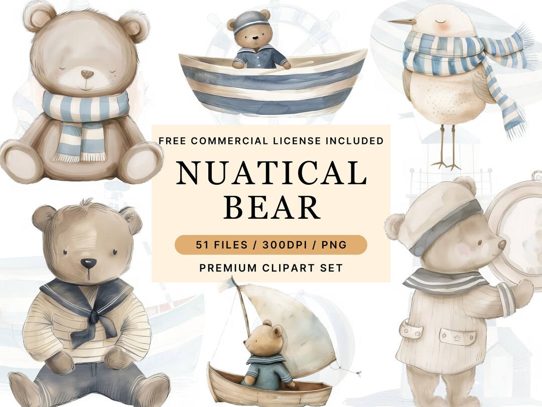 Nautical Cute Sailor Teddy Bear Clipart, Nautical Nursery Clipart ...