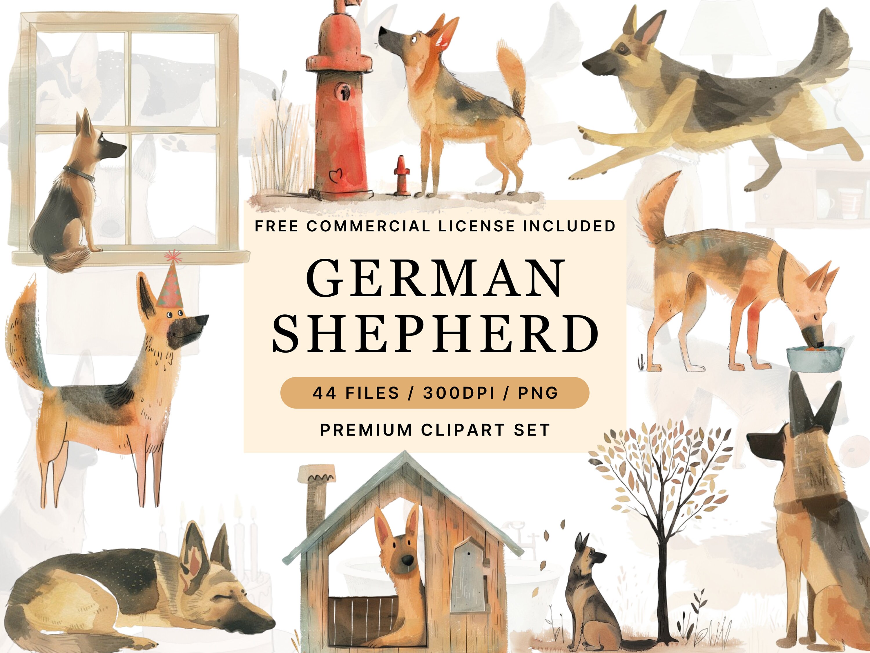 Watercolor German Shepherd PNG, Dog PNG, German Shepherd Art, Cute Dog ...