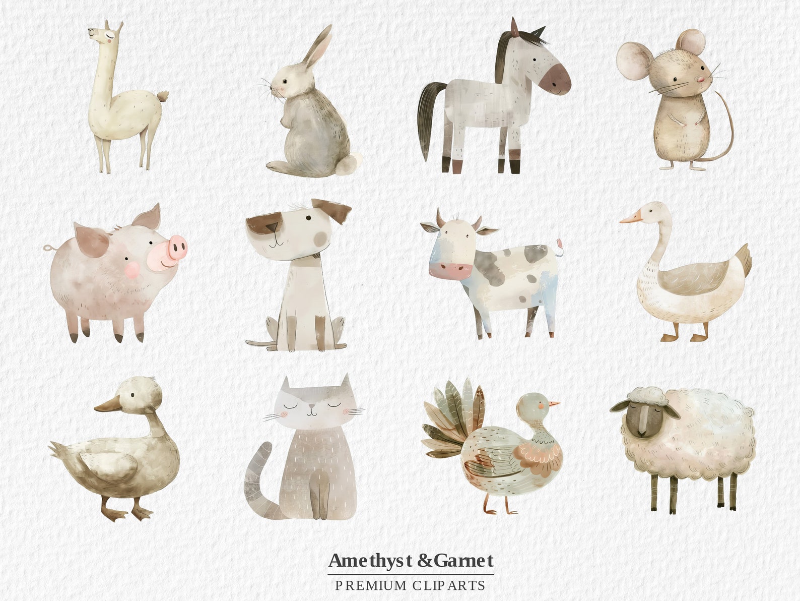 Watercolor Farm Animal Commercial Usage Clipart Bundle, Nursery Clipart ...