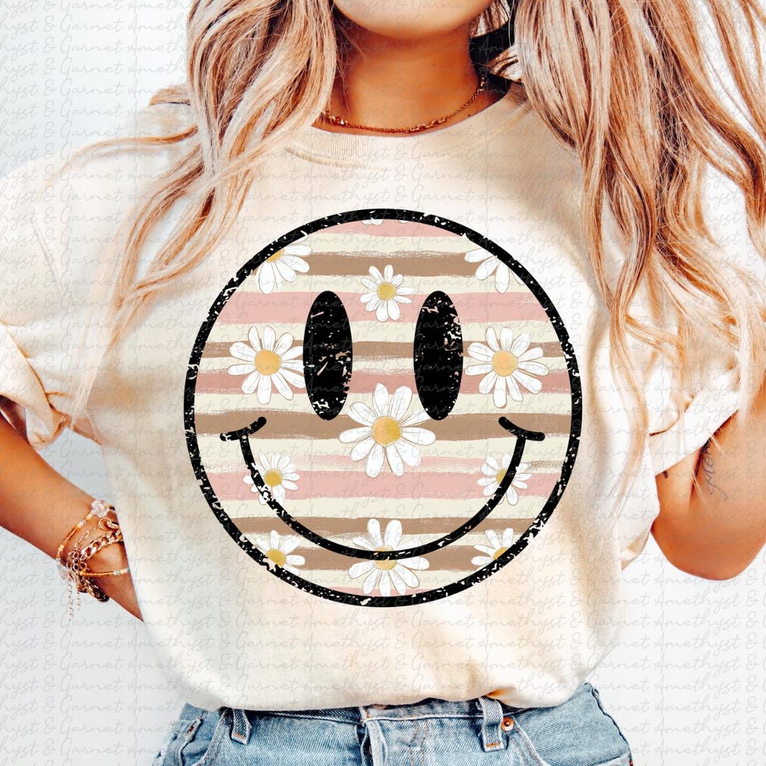 Summer Boho Floral Print Smiley Face Png Retro Groovy Smiley Face Png ...