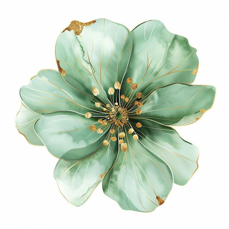 12 Green Flowers Clipart, Green Floral Print, Printable Watercolor ...