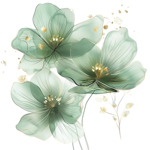 12 Green Flowers Clipart, Green Floral Print, Printable Watercolor ...