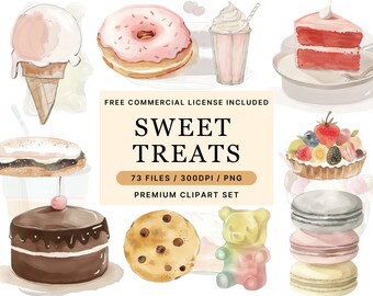 Watercolor Cute Sweets 40 Clipart, Chocolate Cookies, Sweet Macarons ...