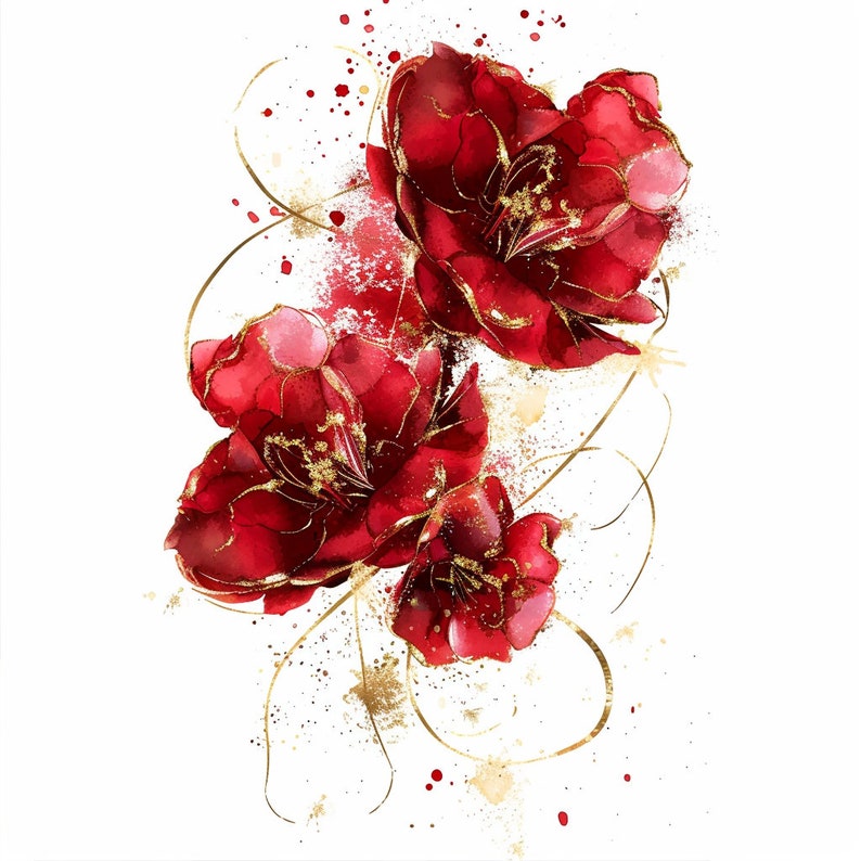 12 Red Flowers Clipart, Red Floral Print, Printable Watercolor Clipart ...