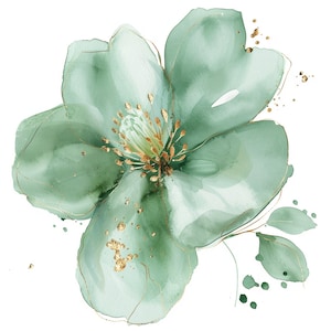 12 Green Flowers Clipart, Green Floral Print, Printable Watercolor ...