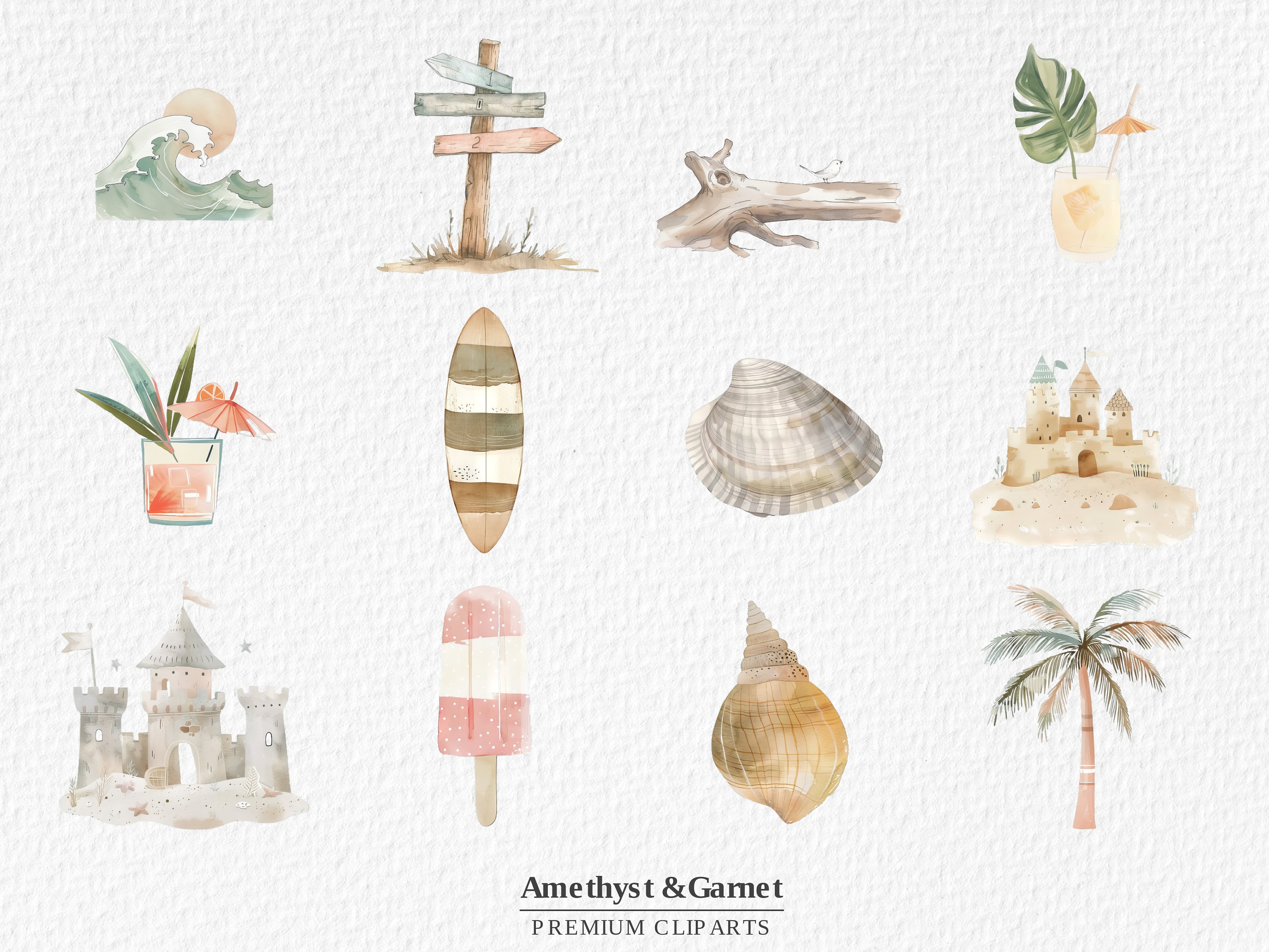 Ocean Boho, Summer Clipart, Ocean Clipart, Coral Clipart, Watercolor ...